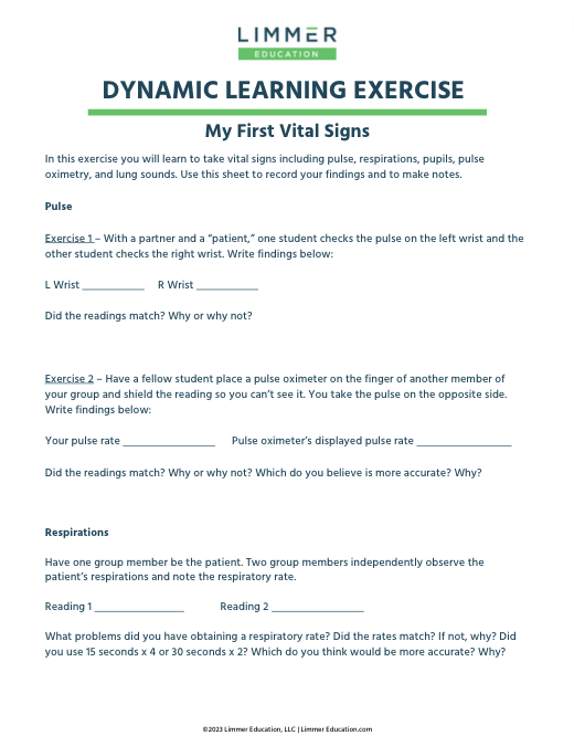 Teaching EMT Students to Take Vital Signs – Limmer Education, LLC